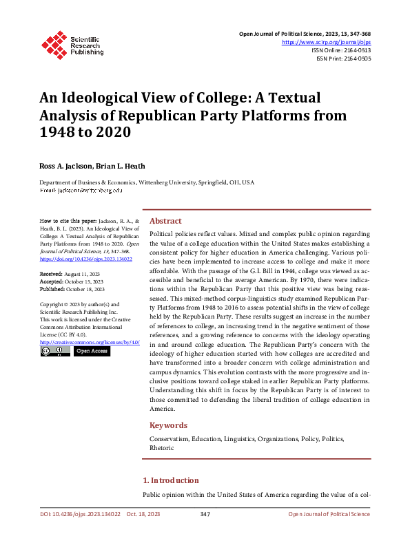 (PDF) An Ideological View of College: A Textual Analysis of Republican ...