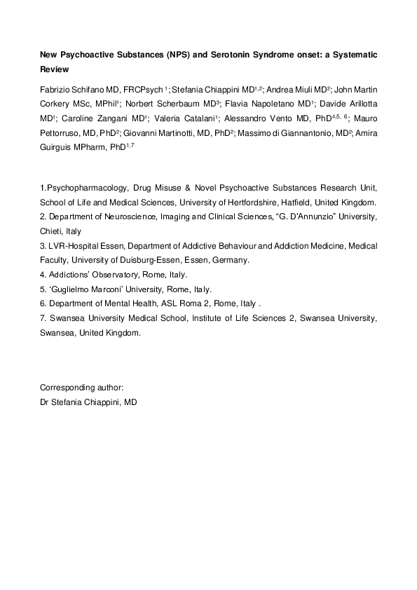 (PDF) New psychoactive substances (NPS) and serotonin syndrome onset: A systematic review