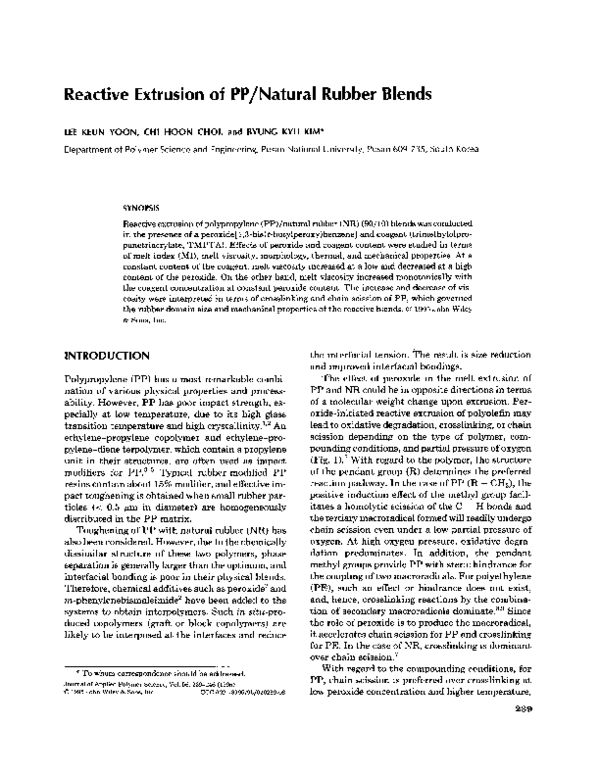 (PDF) Reactive extrusion of PP/natural rubber blends