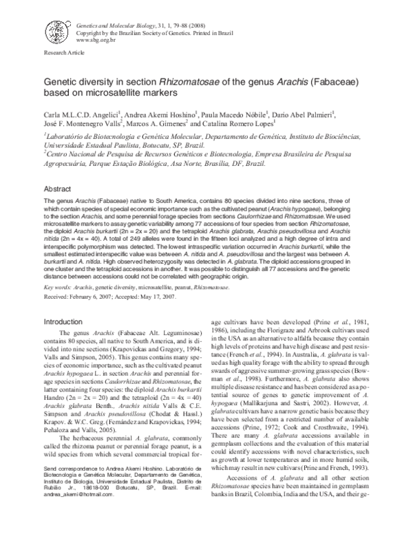 (PDF) Genetic diversity in section Rhizomatosae of the genus Arachis ...