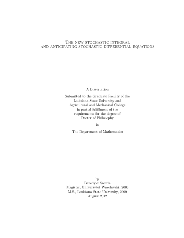 Pdf Stochastic Differential Equations