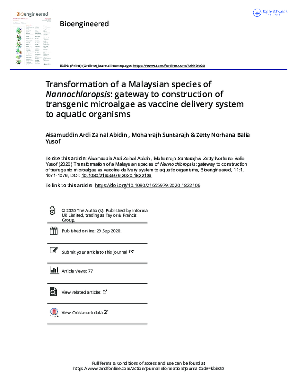 (PDF) Transformation of a Malaysian species of Nannochloropsis: gateway ...