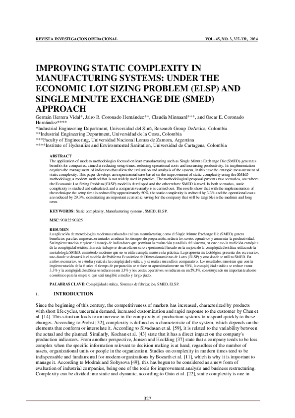 (PDF) IMPROVING STATIC COMPLEXITY IN MANUFACTURING SYSTEMS: UNDER THE ECONOMIC LOT SIZING ...