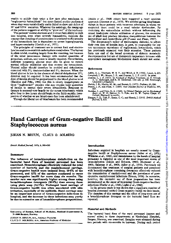 (PDF) Hand Carriage of Gram-negative Bacilli and Staphylococcus aureus
