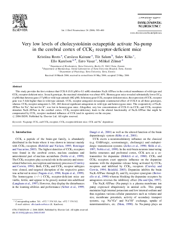 (PDF) Very low levels of cholecystokinin octapeptide activate Na‐pump in the cerebral cortex of ...