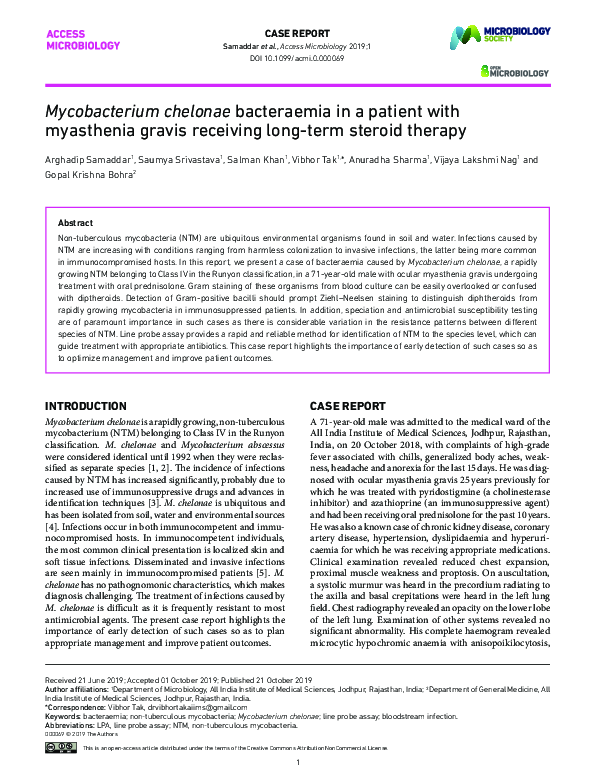 (PDF) Mycobacterium chelonae bacteraemia in a patient with myasthenia ...