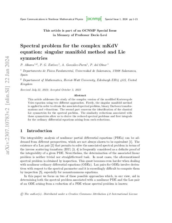 (PDF) Spectral problem for the complex mKdV equation: singular manifold method and Lie symmetries