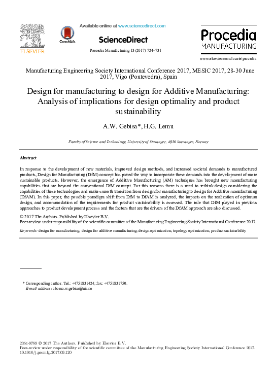 (PDF) Design for manufacturing to design for Additive Manufacturing ...