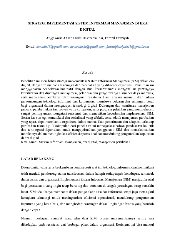 (PDF) STRATEGI IMPLEMENTASI SISTEM INFORMASI MANAJEMEN DI ERA DIGITAL
