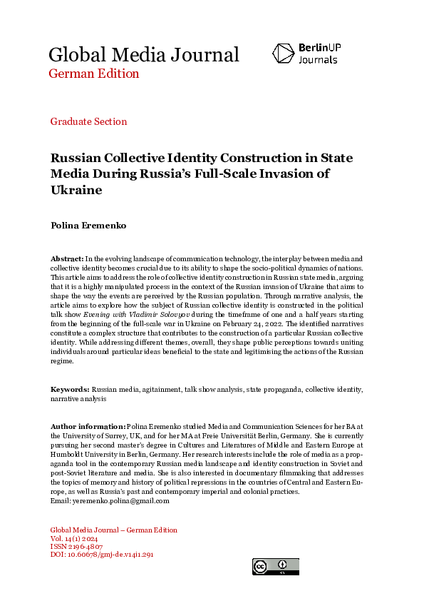 (PDF) Russian Collective Identity Construction in State Media During ...