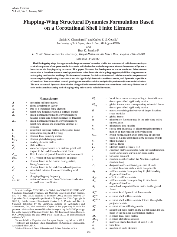 (PDF) Flapping-Wing Structural Dynamics Formulation Based on a ...