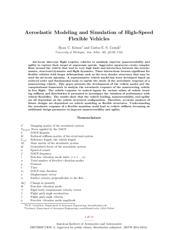 (PDF) Aeroelastic Modeling and Simulation of High-Speed Flexible Vehicles