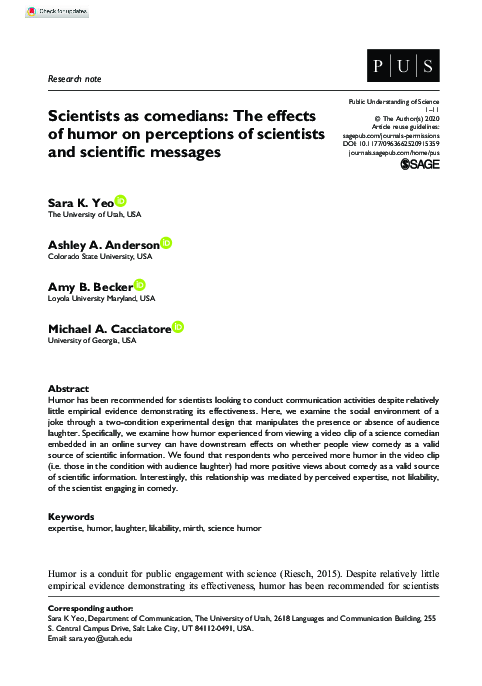 (PDF) Scientists as comedians: The effects of humor on perceptions of ...