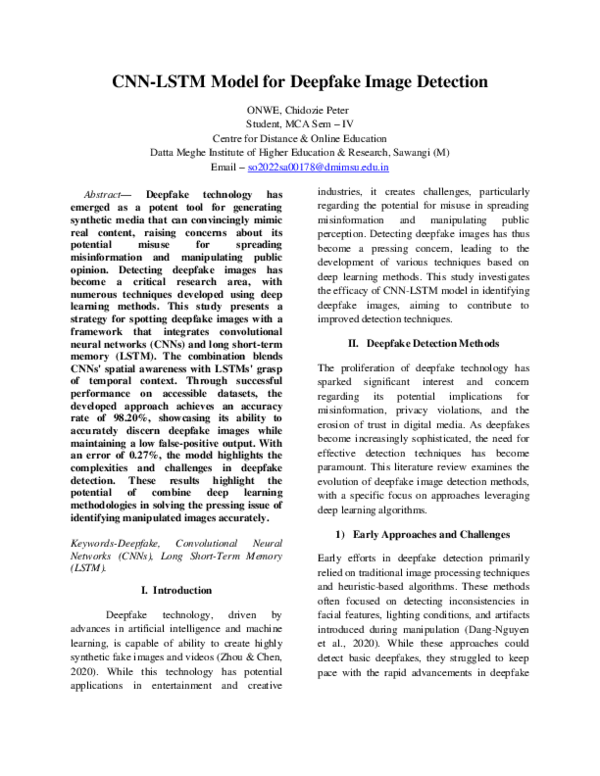 (PDF) CNN-LSTM Model for Deepfake Image Detection