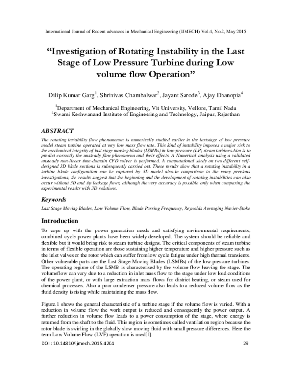 (PDF) Investigation of Rotating Instability in the Last Stage of Low Pressure Turbine during Low ...