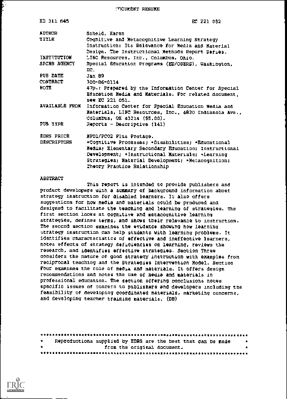 Pdf Cognitive And Metacognitive Learning Strategy Instruction Its Relevance For Media And