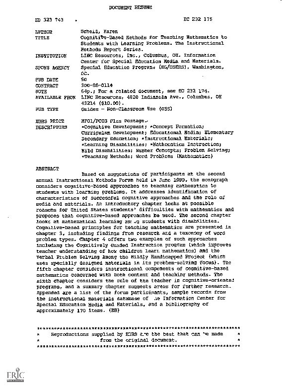 (PDF) Cognitive-Based Methods for Teaching Mathematics to Students with ...
