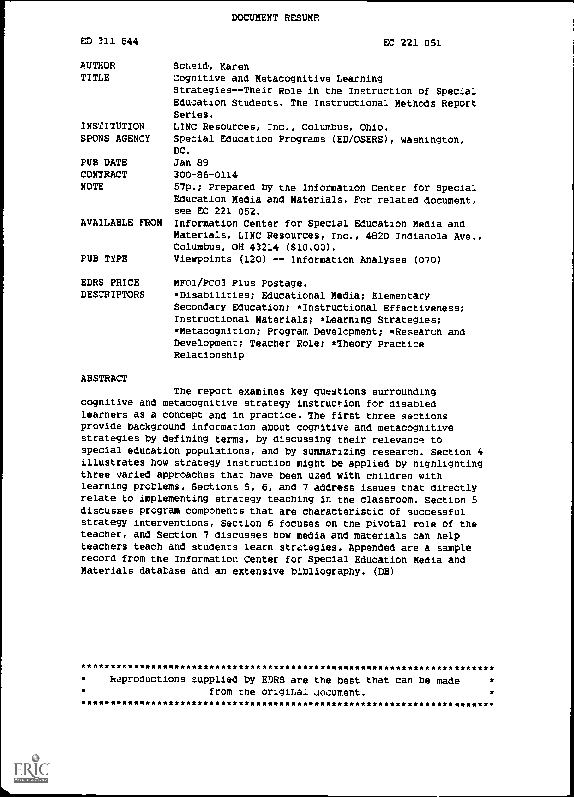 Pdf Cognitive And Metacognitive Learning Strategies Their Role In