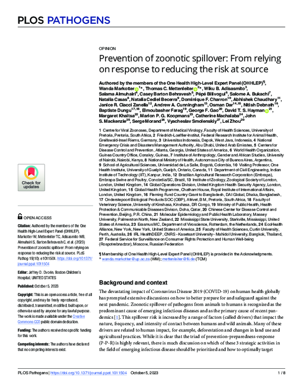 (PDF) Prevention of zoonotic spillover: From relying on response to ...