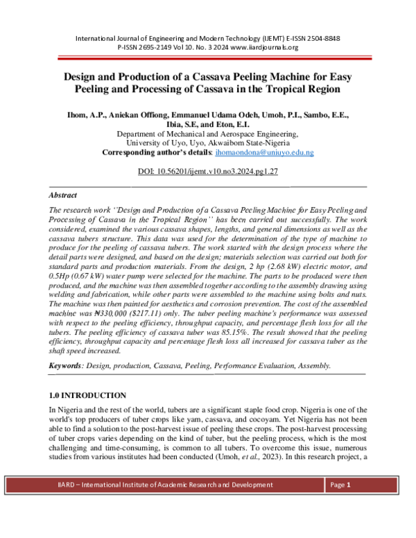 (PDF) Design and Production of a Cassava Peeling Machine for Easy ...