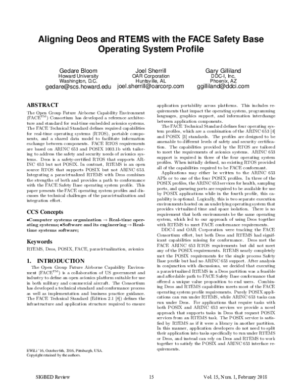 (PDF) Aligning Deos and RTEMS with the FACE safety base operating ...