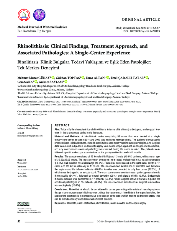 (PDF) Rinolitiazis: Klinik Bulgular, Tedavi Yaklaşımı ve Eşlik Eden ...