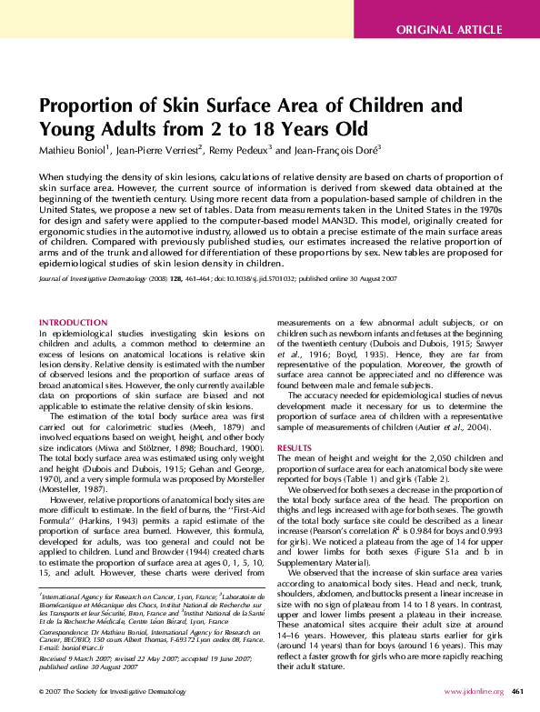(PDF) Proportion of Skin Surface Area of Children and Young Adults from ...