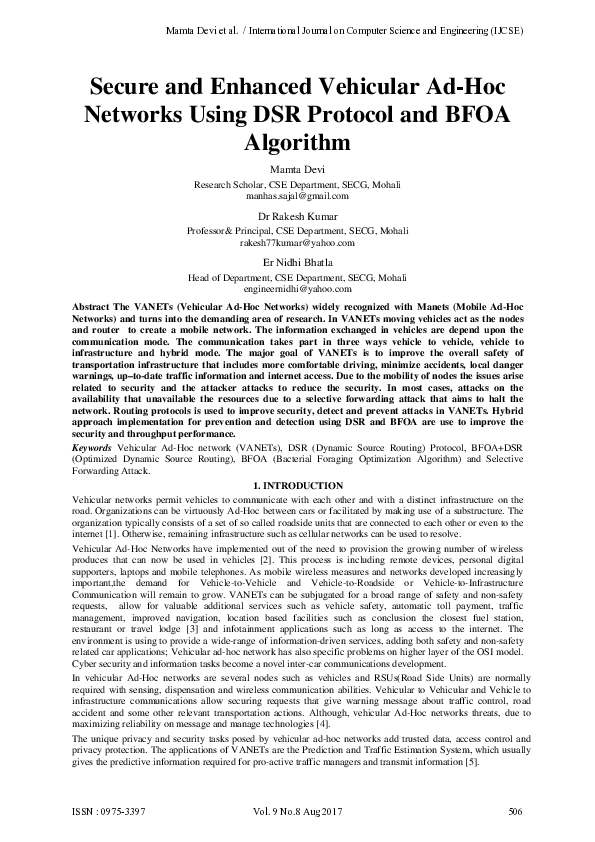 (PDF) Securing VANETs with DSR and BFOA Protocols