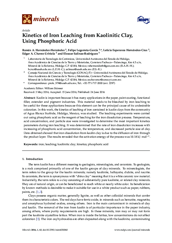 (PDF) Kinetics of Iron Leaching from Kaolinitic Clay, Using Phosphoric Acid