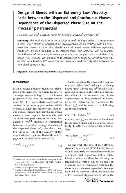 (PDF) Design of Blends with an Extremely Low Viscosity Ratio between ...