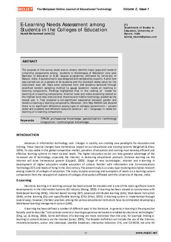 (PDF) E-Learning Needs Assessment among Students in the Colleges of Education