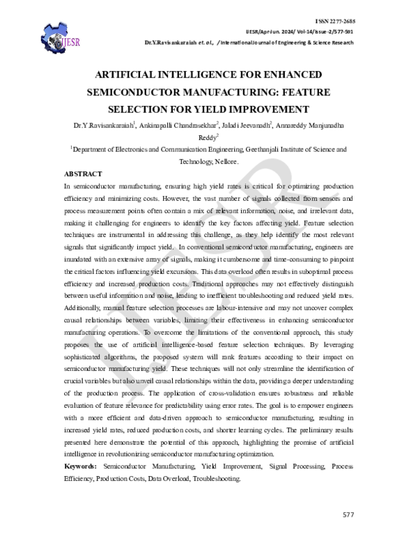 (PDF) ARTIFICIAL INTELLIGENCE FOR ENHANCED SEMICONDUCTOR MANUFACTURING: FEATURE SELECTION FOR ...