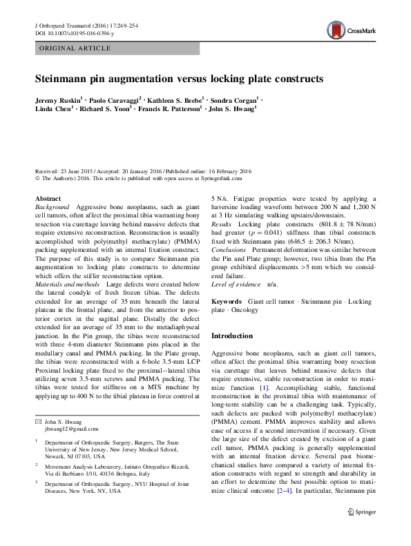 (PDF) Steinmann pin augmentation versus locking plate constructs