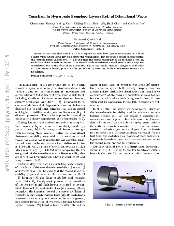 (PDF) Transition in Hypersonic Boundary Layers: Role of Dilatational Waves