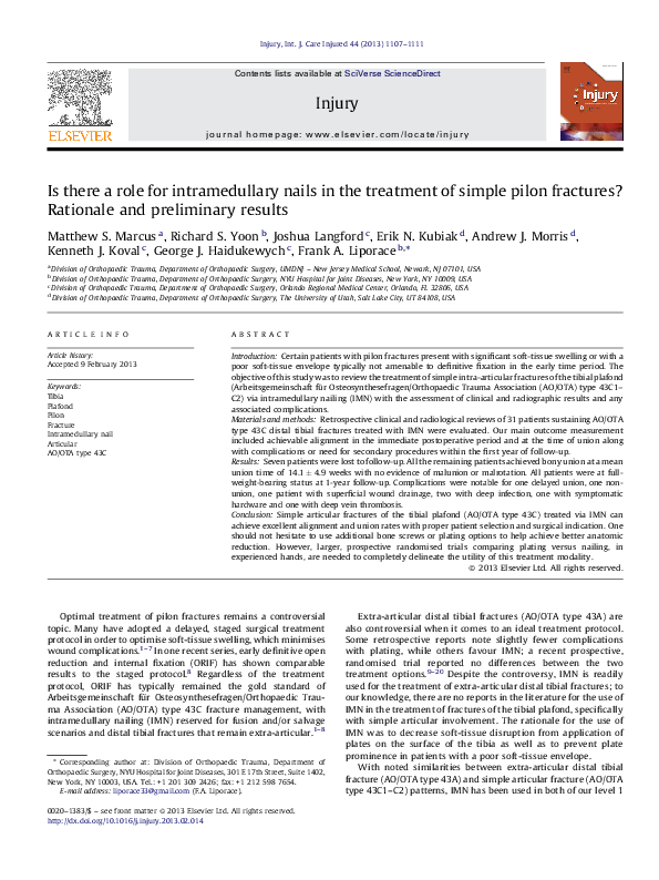(PDF) Is there a role for intramedullary nails in the treatment of ...
