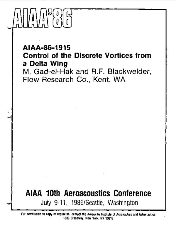 (PDF) Control of the discrete vortices from a delta wing