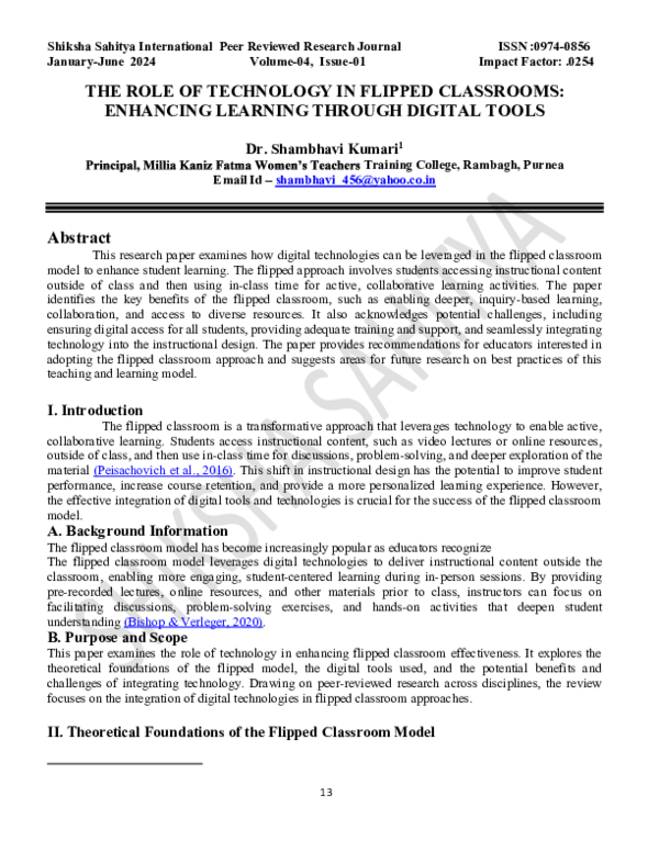 (PDF) The Role of Technology in Flipped Classrooms: Enhancing Learning through Digital Tools