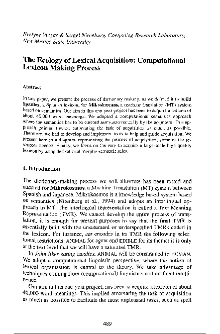The Ecology of Lexical Acquisition: Computational Lexicon Making Process