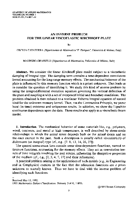 (PDF) An inverse problem for the linear viscoelastic Kirchhoff plate