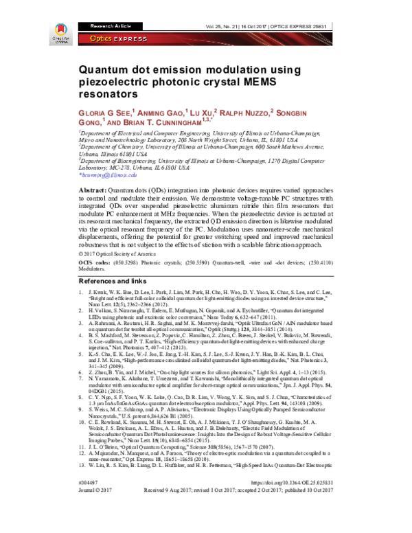 (PDF) Quantum dot emission modulation using piezoelectric photonic crystal MEMS resonators ...