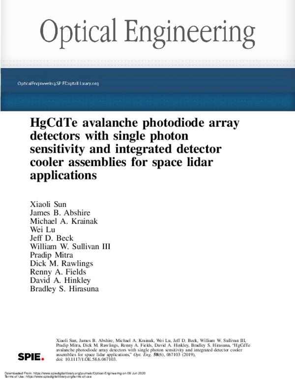 (PDF) HgCdTe avalanche photodiode array detectors with single photon ...
