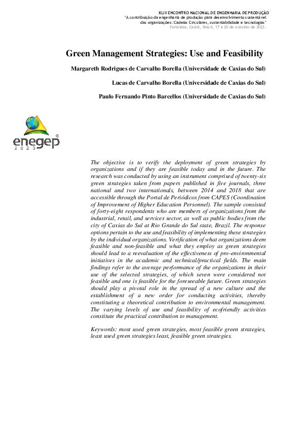 (PDF) Green Management Strategies: Use and Feasibility