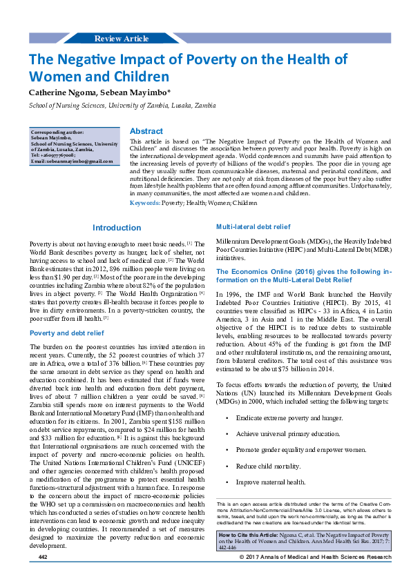 (PDF) The Negative Impact of Poverty on the Health ofWomen and Children