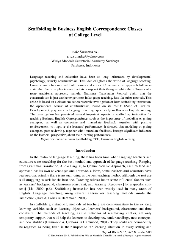 (PDF) Scaffolding in Business English Correspondence Classes at College Level