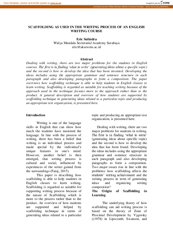 (PDF) Scaffolding as Used in the Writing Process of an English Writing Course
