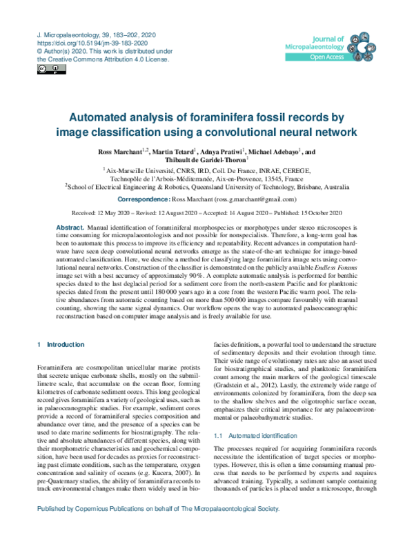 (PDF) Automated analysis of foraminifera fossil records by image ...