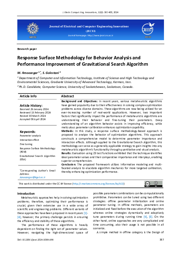 (PDF) Response Surface Methodology for Behavior Analysis and Performance Improvement of ...