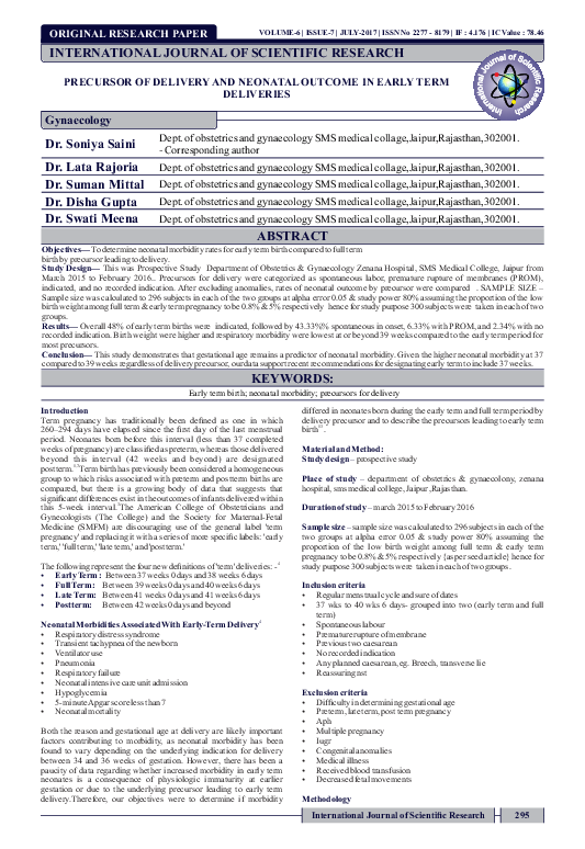 (PDF) Precursor of Delivery and Neonatal Outcome in Early Term Deliveries