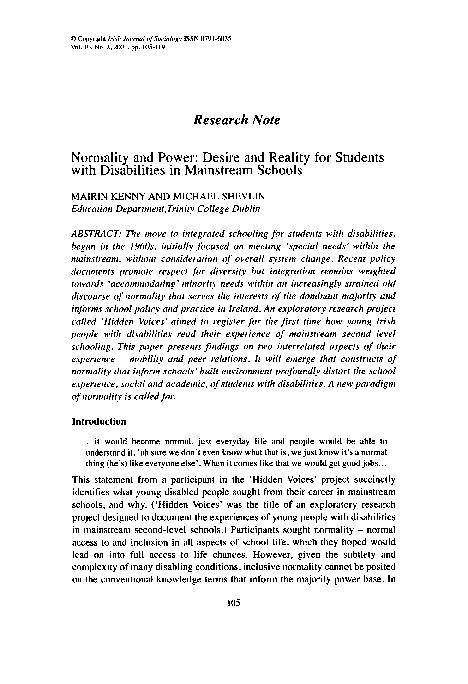 (PDF) Normality and Power: Desire and Reality for Students with ...