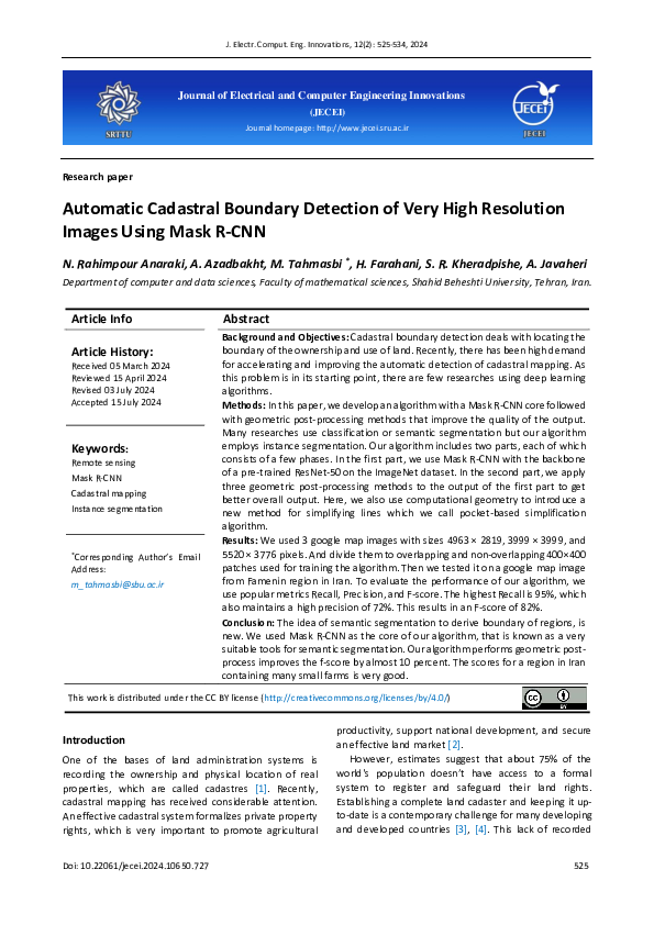 (PDF) Automatic Cadastral Boundary Detection of Very High Resolution Images Using Mask R-CNN